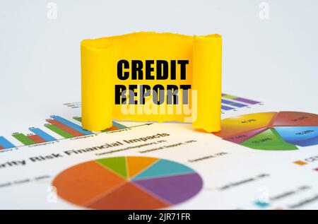 Business concept. Against the background of graphs and charts, a yellow ...