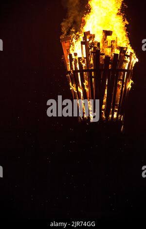 Fireworks being let off behind the unlit beacon at Wendlebury ...