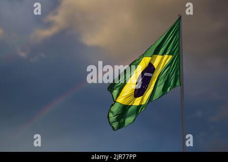 Goiânia, Goias, Brazil – August 22, 2022: Brazilian flag flying ...