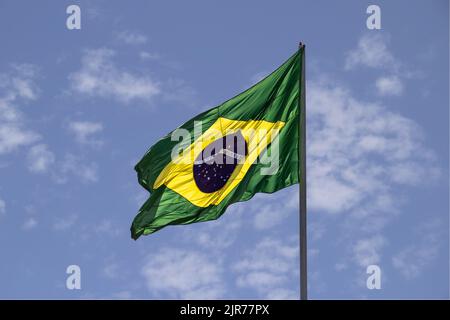 Goiânia, Goias, Brazil – August 22, 2022: Brazilian flag flying ...