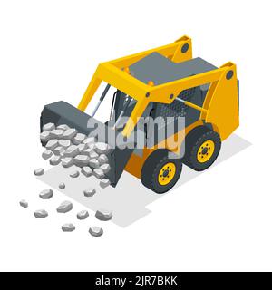 Isometric Compact Excavators. Yellow Skid Steer Loader Stock Vector ...
