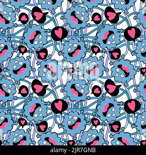 Cartoon monsters aliens seamless kids emoticons pattern for wrapping ...