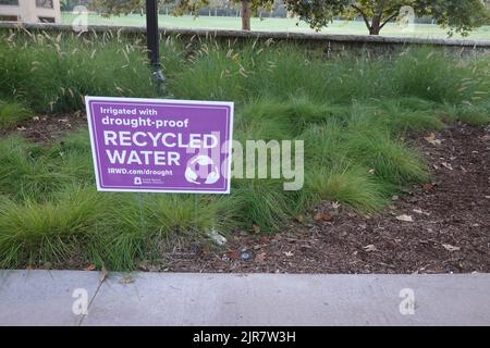 Recycled water sign in Jeffrey open space trail area in Irvine ...