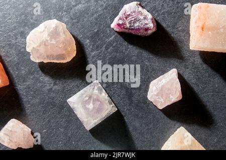 quartz crystal pyramid and gem stones on slate Stock Photo - Alamy