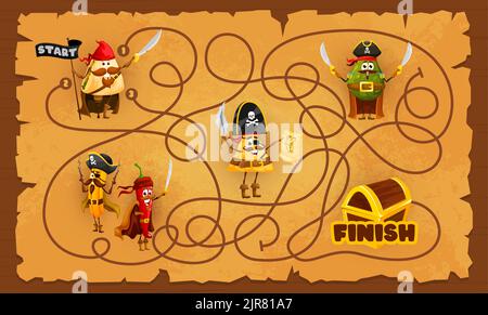 Labyrinth maze game. Cartoon mexican sombrero, guitar, poncho and ...