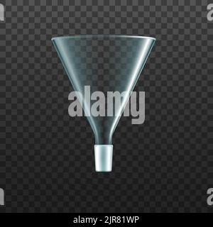 Glass funnel, transparent plastic filter or chemistry lab equipment ...