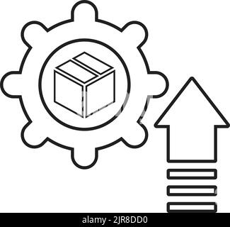 Product development line icon. Gear with product inside. Production ...
