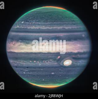 Jupiter. 22nd Aug, 2022. The planet JUPITER rings and two of its moons ...