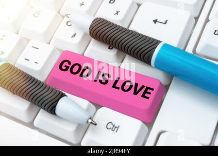 Conceptual caption God Is Love. Business showcase Believing in Jesus ...
