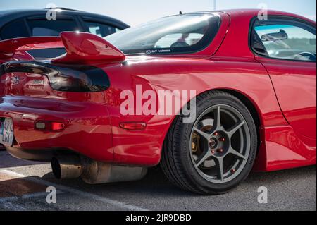 Rear view of a classic Japanese sports car Nissan 300ZX Z32 in blue ...