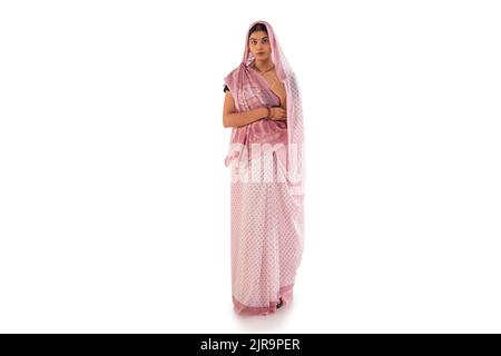 Portrait of Bihar woman standing against white background Stock Photo ...