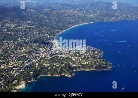 AERIAL VIEW. Marina of Cavalaire-sur-Mer. Var, French Riviera, Provence ...