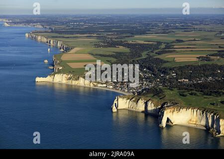 Etretat (Normandy, northern France): aerial view of the limestone ...