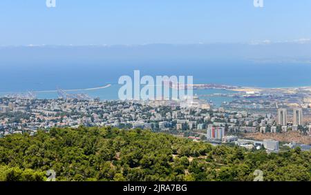 A view of the Bay of Haifa with the seaport as seen from the Carmel ...