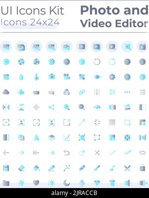 Photo and video editor flat gradient color ui icons set for dark, light ...