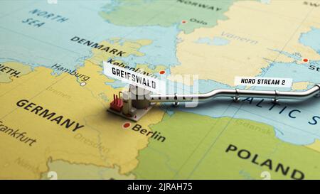 Nord Stream 1 and 2 on map, natural gas pipelines from Russia to ...