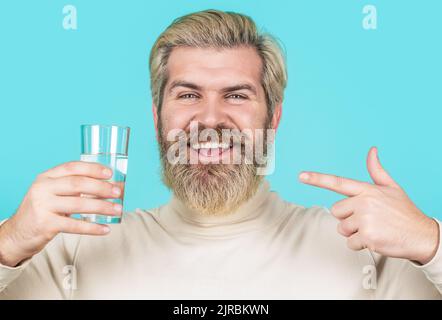 bearded man health care Pure water isolated background Stock Photo - Alamy