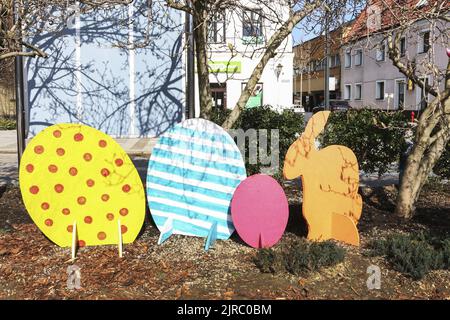 Easter decoration on the main market square in Myslenice, Poland Stock ...