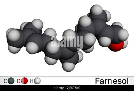Farnesol molecule. It is derivative of terpenoids. It has a delicate ...