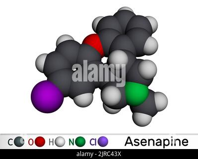 Asenapine molecule. It is atypical antipsychotic, used to treat bipolar ...