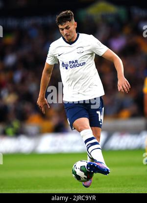 Jordan Storey of Preston North End passes the ball during the Sky Bet ...