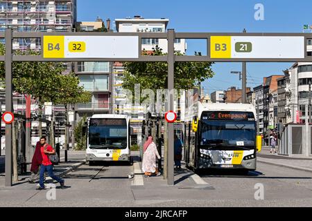 Antwerp, Belgium - August 2022: Buses waiting to depart from one of the ...