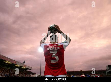 Fleetwood Town's Danny Andrew takes a throw-in during the Carabao Cup ...