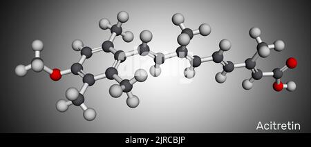Acitretin molecule. It is retinoid used in the treatment of psoriasis ...