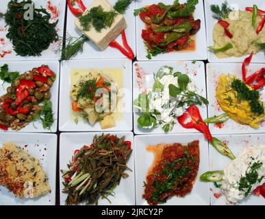 Traditional Turkish appetizer foods (Turkish meze) on the restaurant ...