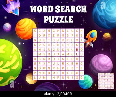 Puzzle game with space shuttles. Vector kids riddle with cartoon ...