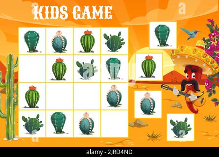 Mexican cactuses in desert. Sudoku kids game worksheet, kindergarten ...
