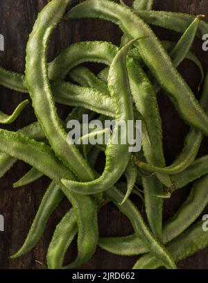 pile of hyacinth bean, lablab purpureus, also known as valor papdi ...