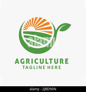 Modern Nature Farm Sunrise Logo Design with Diamond Shape Agriculture ...
