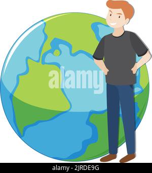 Man stading next to earth cartoon illustration Stock Vector Image & Art ...
