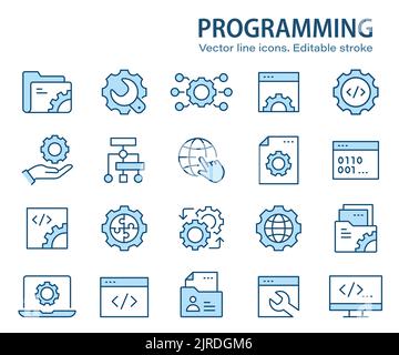 App programming linear icons set. Programming, Development, Design ...