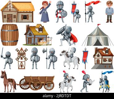 Medieval cartoon characters and objects illustration Stock Vector Image ...