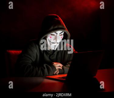 June 5, 2022 Novosibirsk, Russia: Hooded portrait of Anonymous in the ...