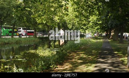 Grand Canal Dublin Ireland during Autumn. Leaf covered towpath ...