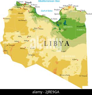 Highly detailed vector map of Libya with administrative regions, main ...