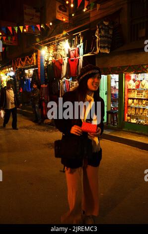 Parade of Nepalese people for celebration and respect praying rite to ...