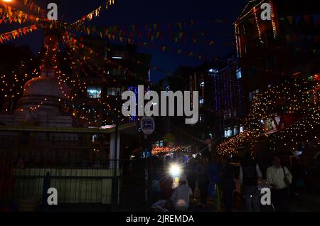 Parade of Nepalese people for celebration and respect praying rite to ...
