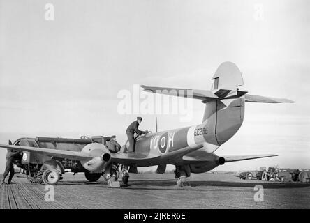Gloster Meteor Mk Is of No. 616 Squadron RAF at Manston, Kent, 4 ...