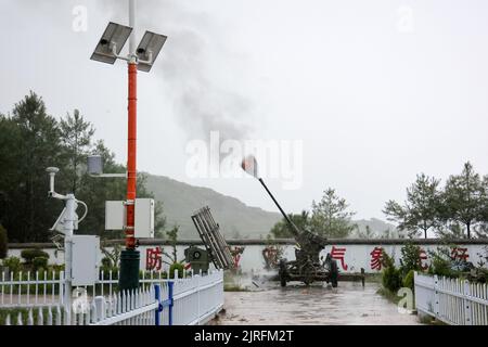WEINING, CHINA - AUGUST 24, 2022 - Citizens use rocket anti-aircraft ...