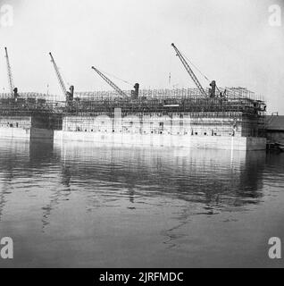 A concrete caisson or 'Phoenix', part of the Mulberry artificial ...
