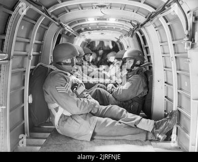 Paratroopers inside the fuselage of a Whitley aircraft at RAF Ringway ...