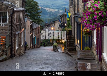 The cobbled Main Street of Haworth Village also known as The Bronte ...