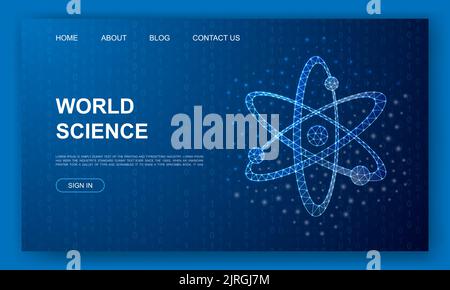 Atom 3d low poly website template. Atomic neutron design illustration ...