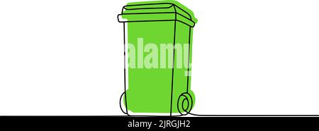 Recycle bin one line colored continuous drawing. Trash can, Waste ...