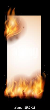 Burning paper note. Blank realistic fire mockup Stock Vector Image ...