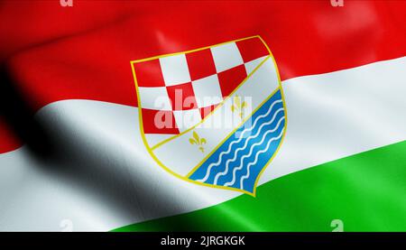 3D Waving Bosnia and Herzegovina Canton Flag of Zenica Doboj Closeup ...